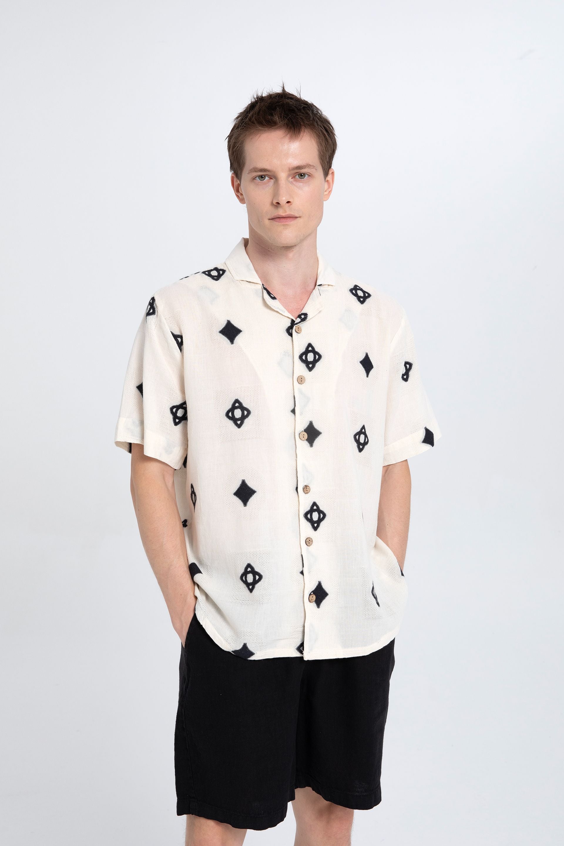 Bordered Short Sleeve Men's Shirt